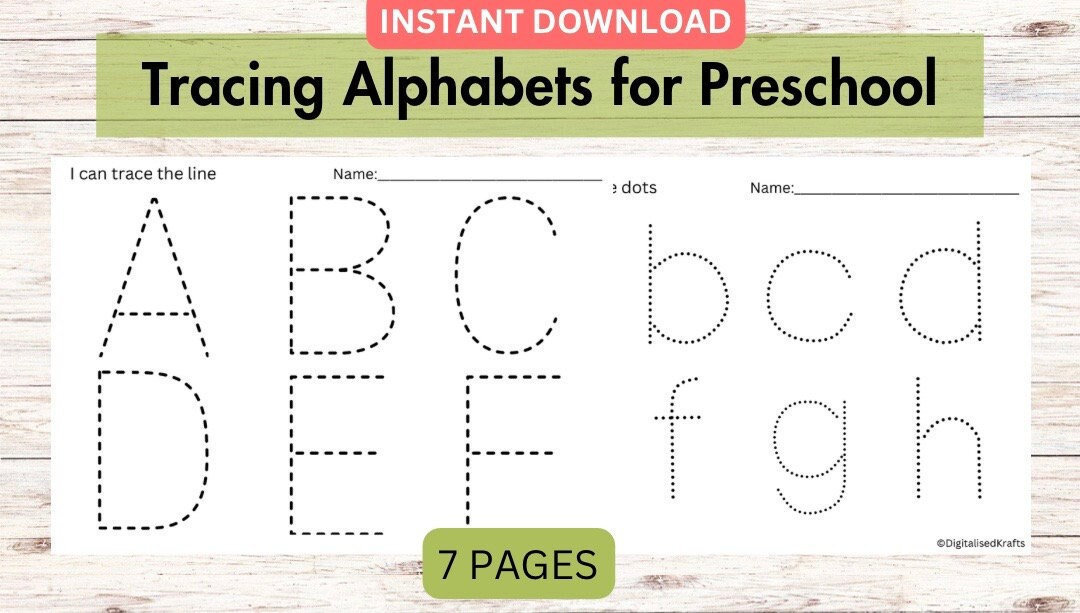 Preschool Tracing Alphabet Worksheets, Lines Trace Pages Printable ...