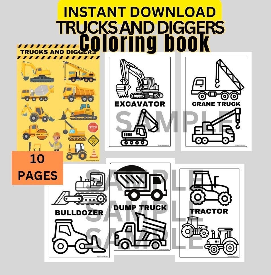 Trucks Diggers Construction Colouring Book for Children,printable for ...