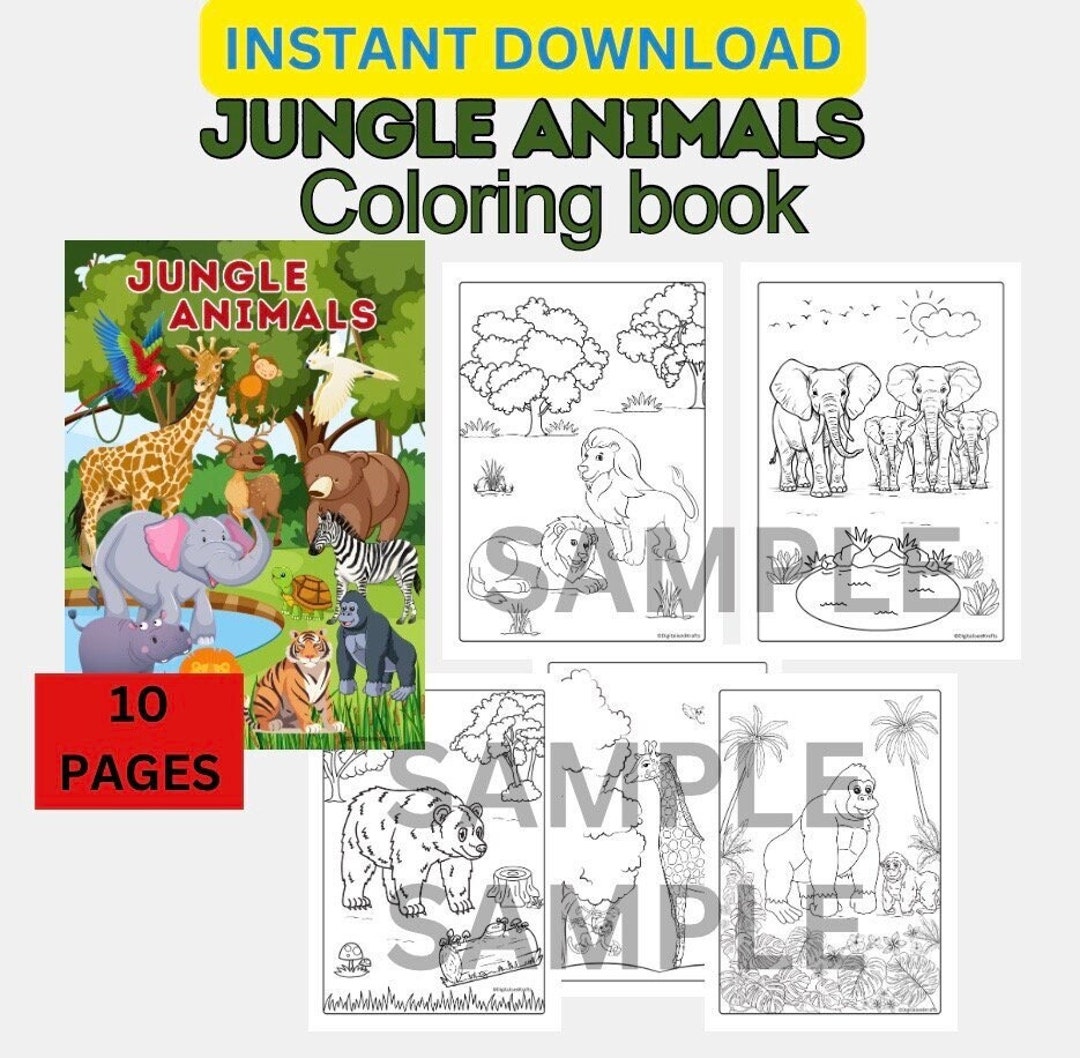 Jungle Animals Colouring Book for Children,printable for Kids,colouring ...