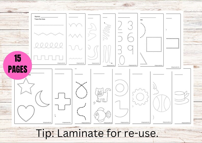 15 Page Line Tracing Dot Preschool Worksheet,line Trace Page Printable ...