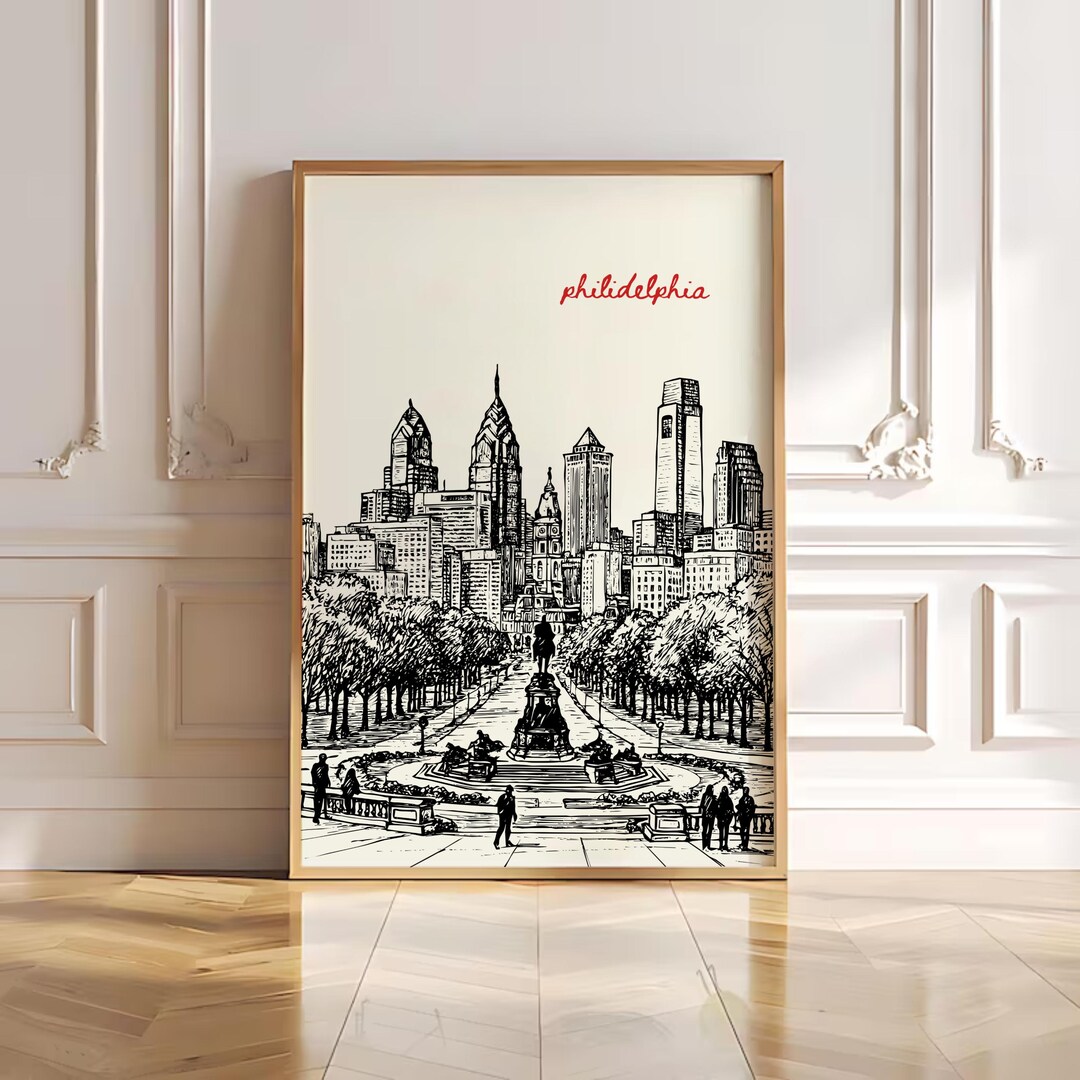 Philadelphia Poster, Philly Skyline Digital Print, Hand-drawn Cityscape ...