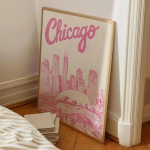 Pink Chicago Skyline Art Print, the Bean, Hand-drawn (digital Download ...
