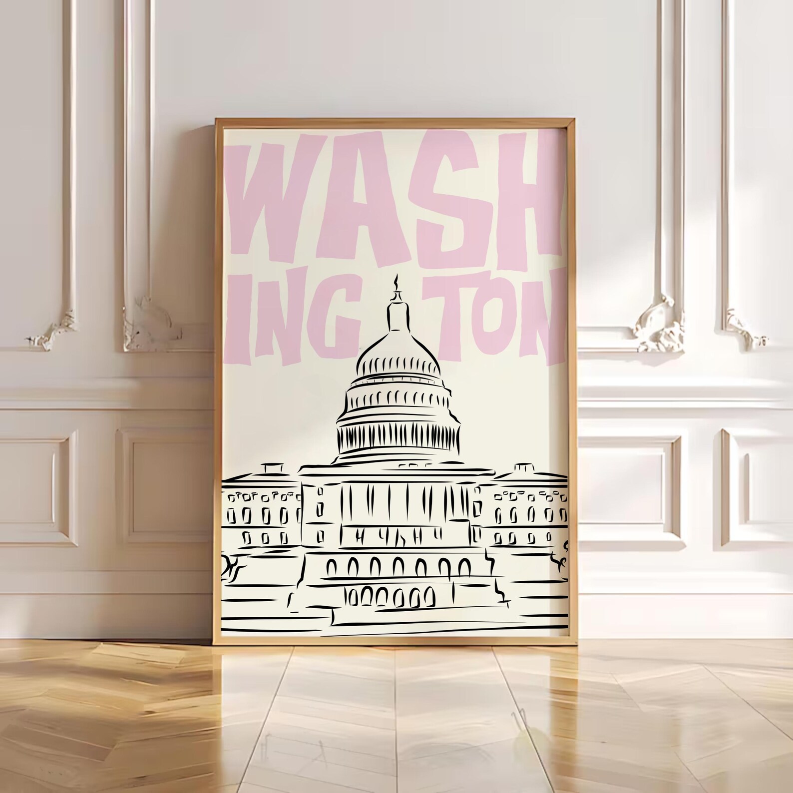 Washington DC Poster, US Capitol Building Sketch, Pink Printable Decor ...