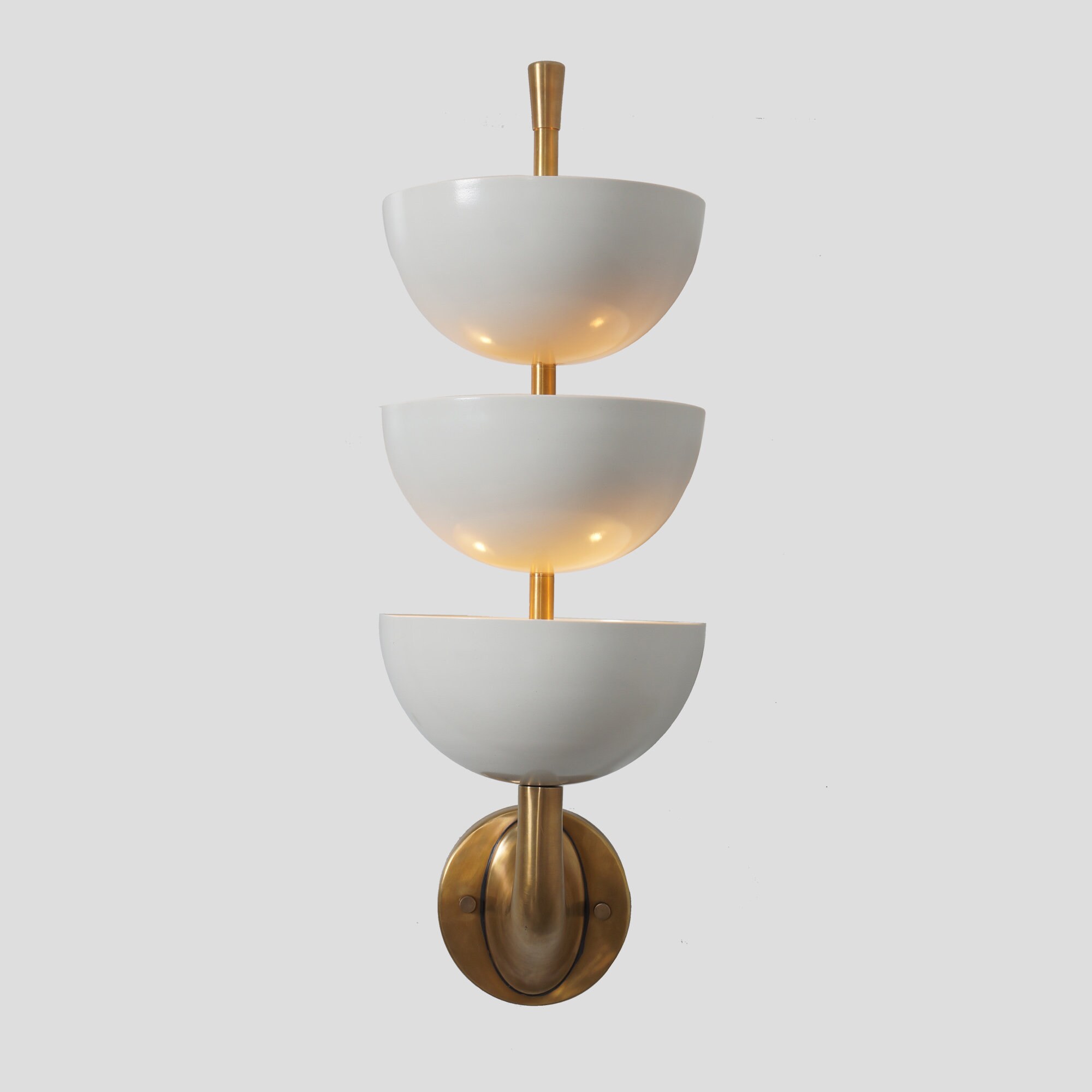 3 Light Dome Shade Arm Stilnovo Style Wall Mid Century Modern Brass ...