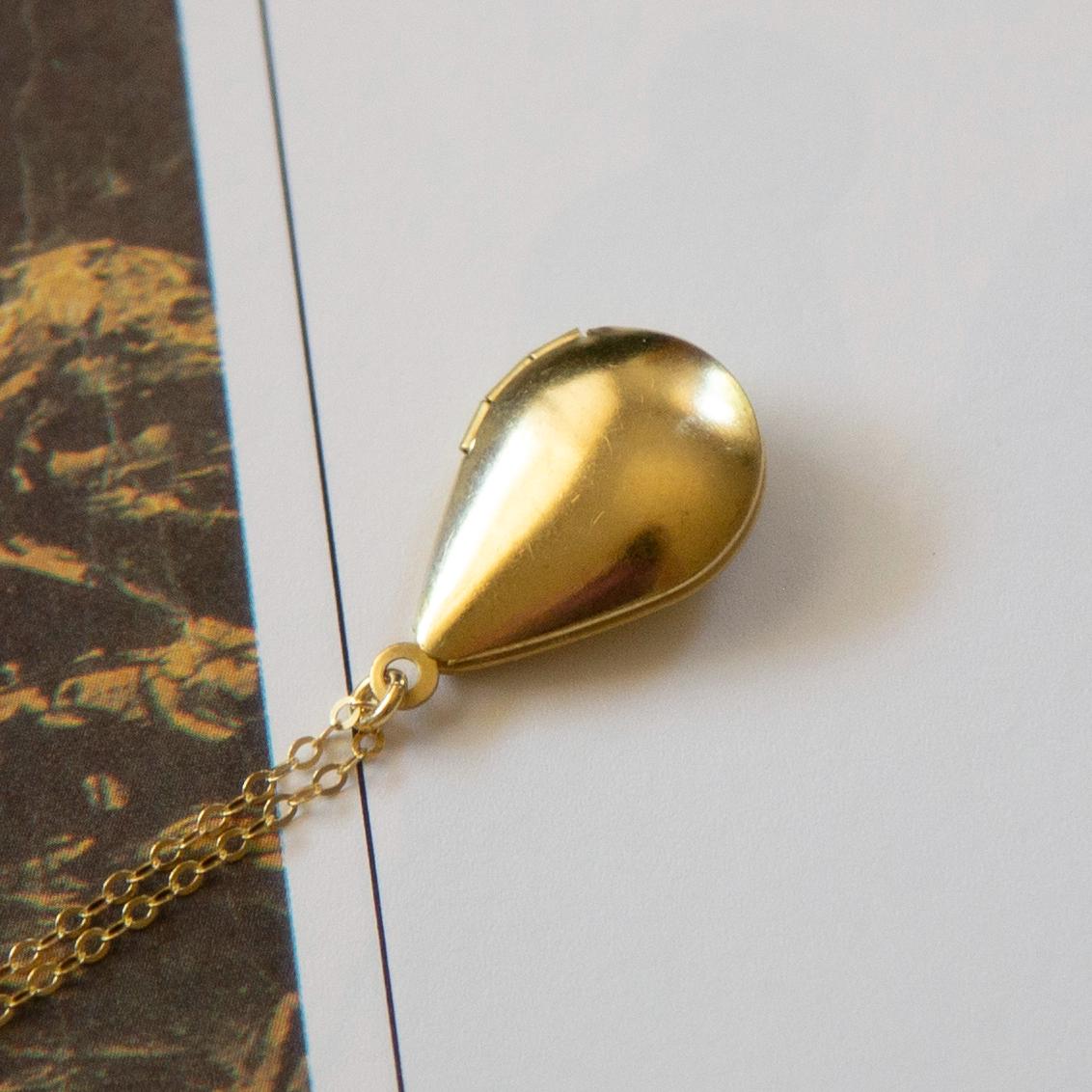 Vintage Medium Teardrop Locket Necklace - Eco Friendly Gold Vermeil ...