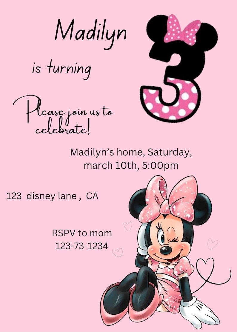 Editable Minnie Mouse Invitation - Etsy