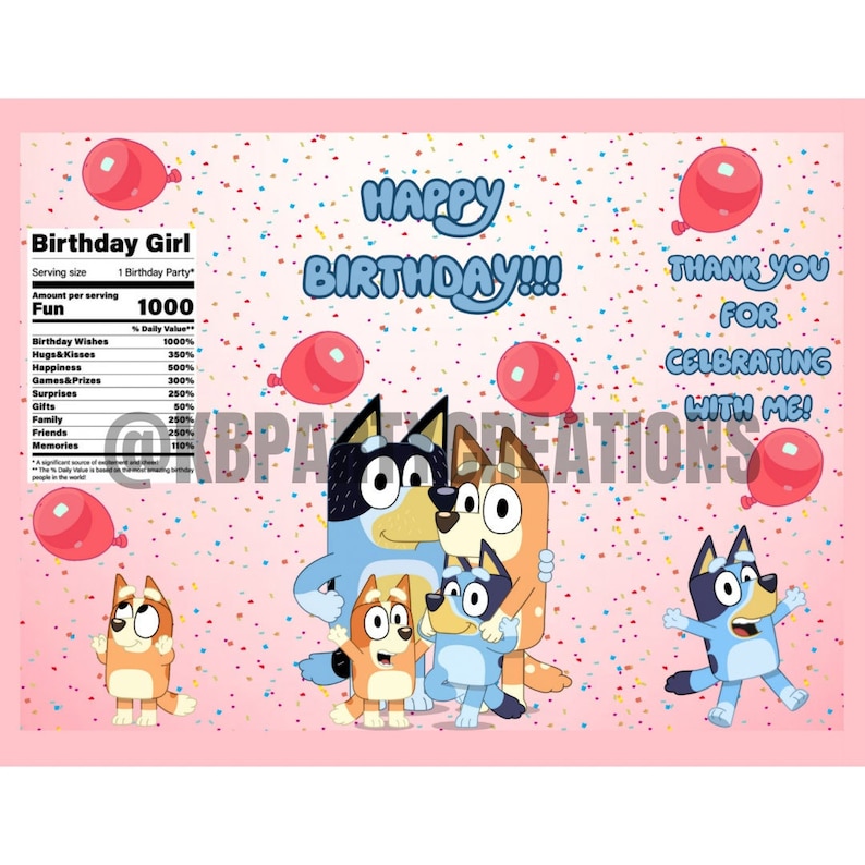 Bluey Chip Bag Template/happy Birthday - Etsy Hong Kong