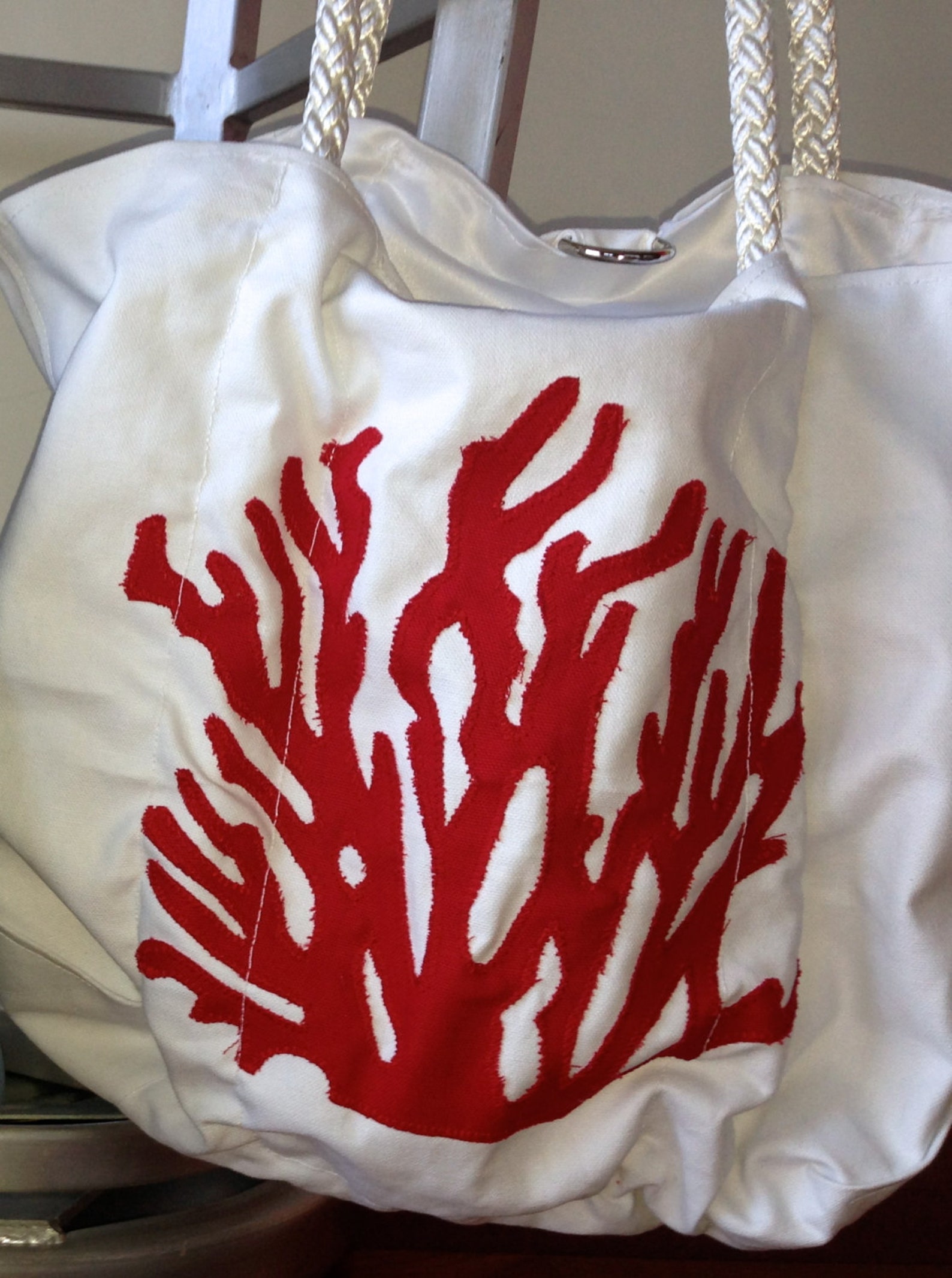 Red Coral Nautical Beach Bag - Etsy