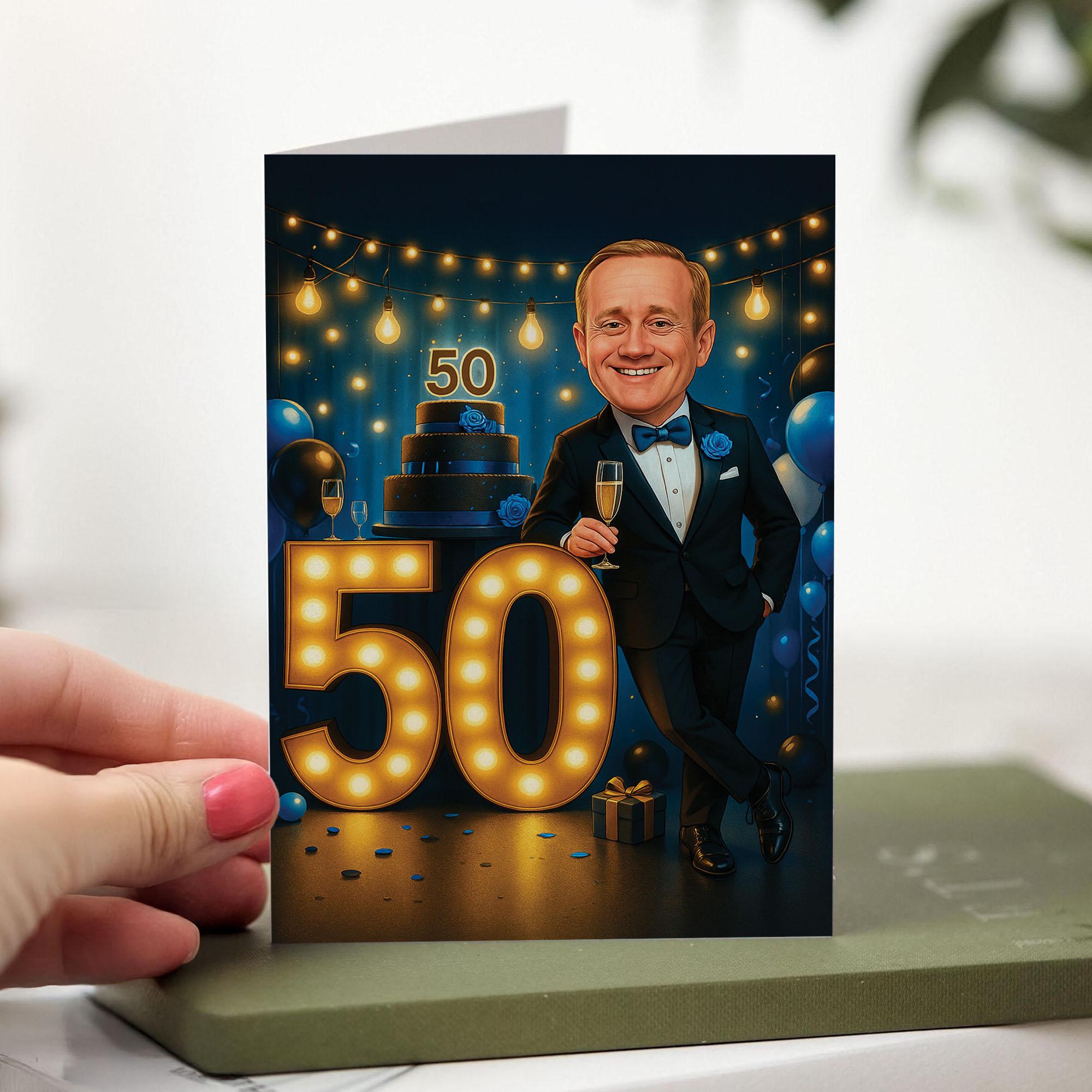 50th Birthday Boy Caricature Card, Custom Cartoon Portrait With ...