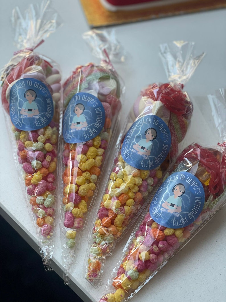 Bespoke Party Stickers Sweetie Cones & Cups Wedding Decorations Themed ...