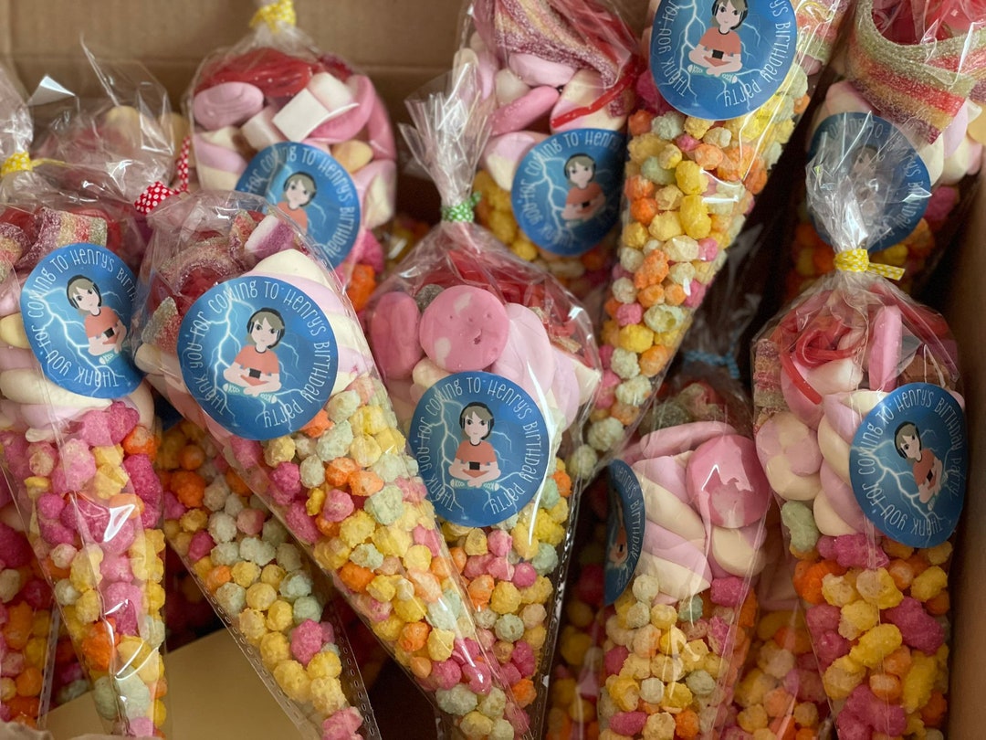 Bespoke Party Stickers Sweetie Cones & Cups Wedding Decorations Themed ...