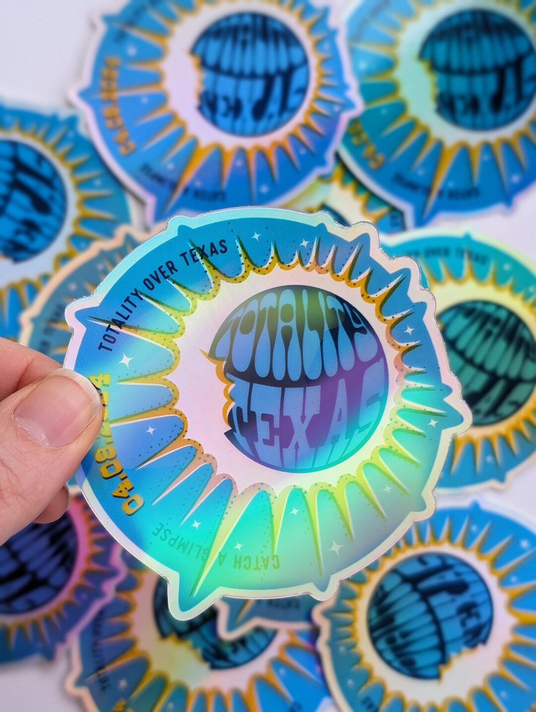 Texas Solar Eclipse 2024 Round Holographic Sticker - Etsy