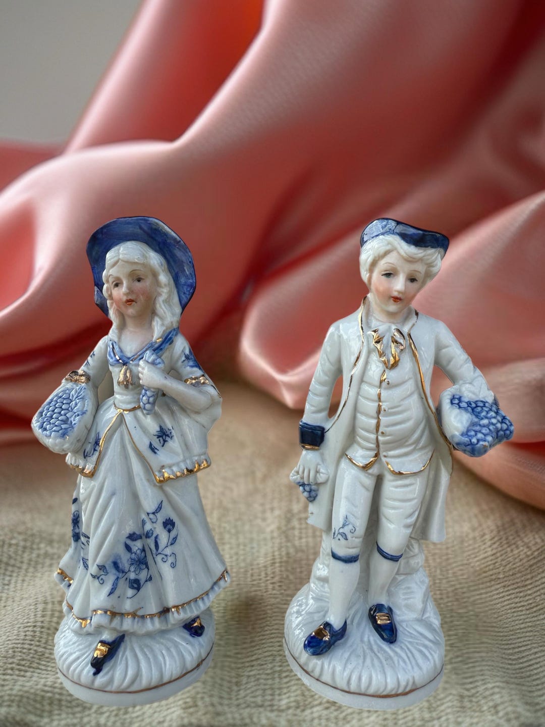 Vintage Delft Porcelain Figurines: Victorian Gentleman & Lady, KPM ...