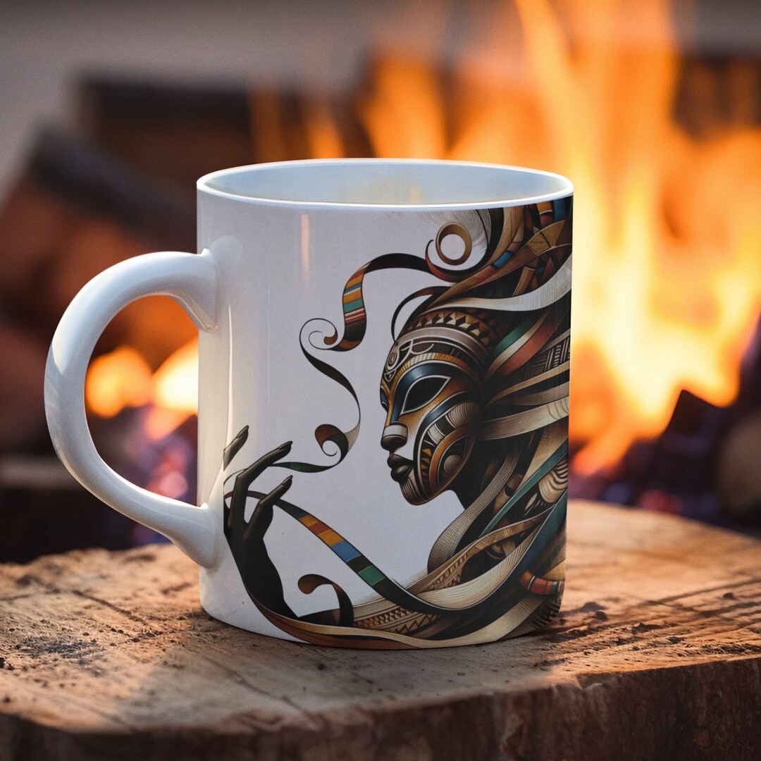 Fashionable African Mask Mug, Stylish Illustration Cup, Chic Cultural ...