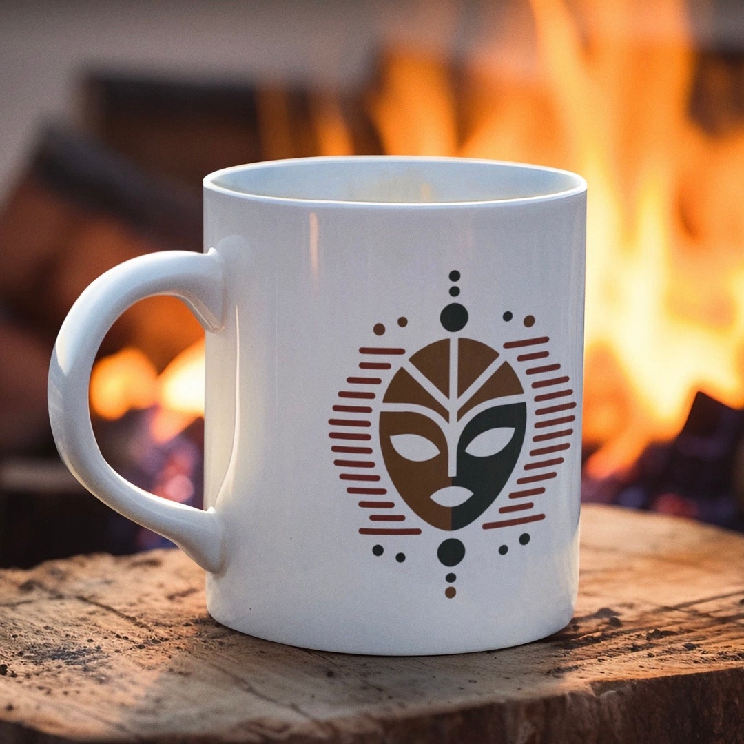 Simple African Heritage Design Mug: Bold Symbol Cup, Earthy Tone Teacup ...