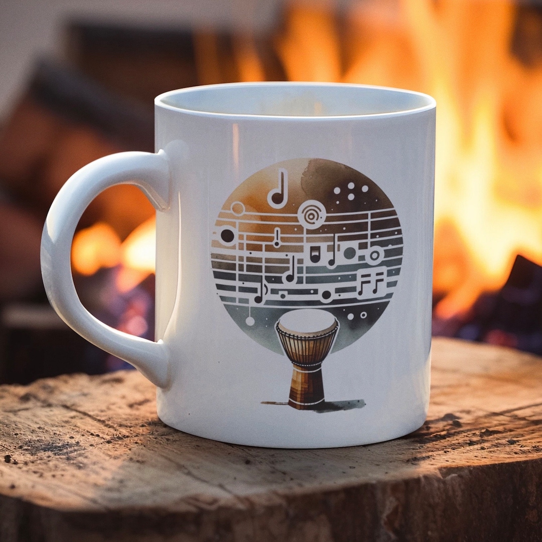 Digital Melody Cup: Minimalist African Instrument Mug, Streamlined ...