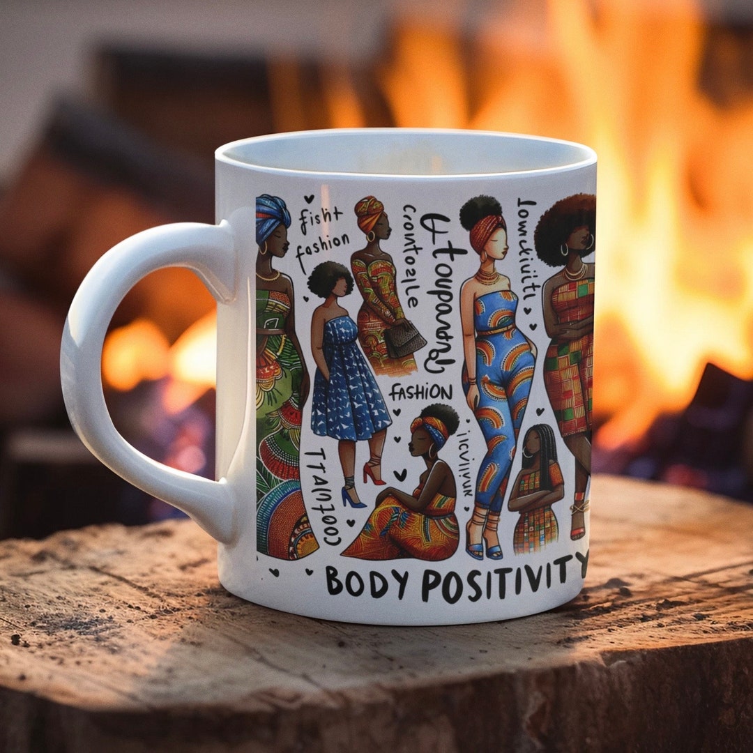 Inclusive Fashion Statement Mug: Diverse African Figures Cup, Body ...