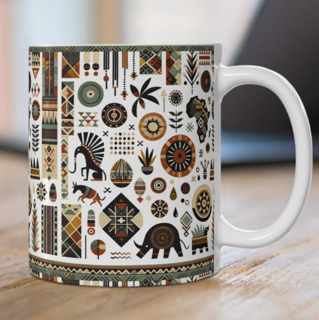 African Motif Mug, Traditional Heritage Inspired Drinkware, Cultural ...