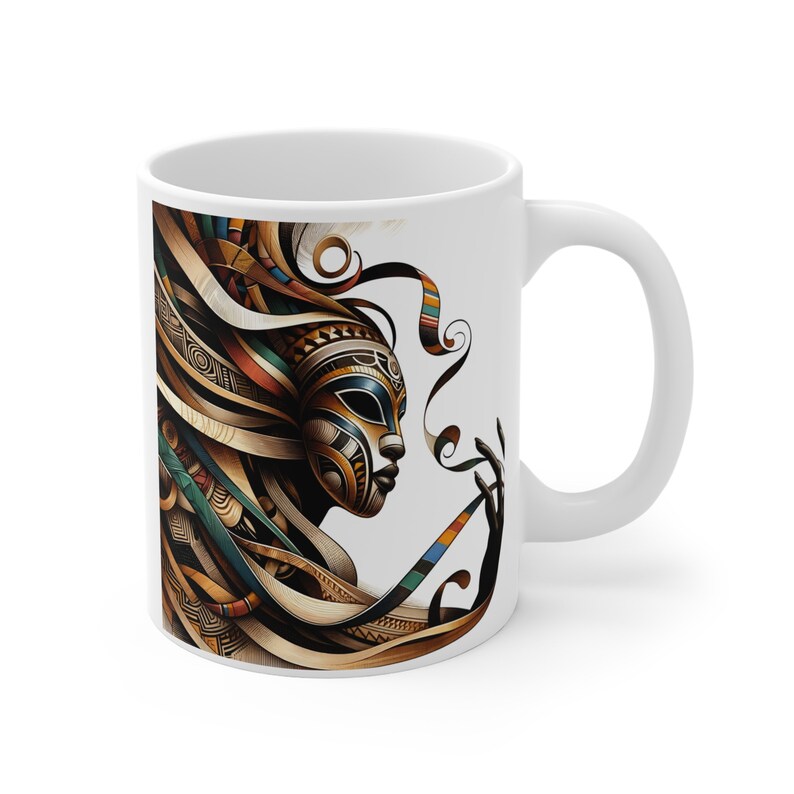 Fashionable African Mask Mug, Stylish Illustration Cup, Chic Cultural ...