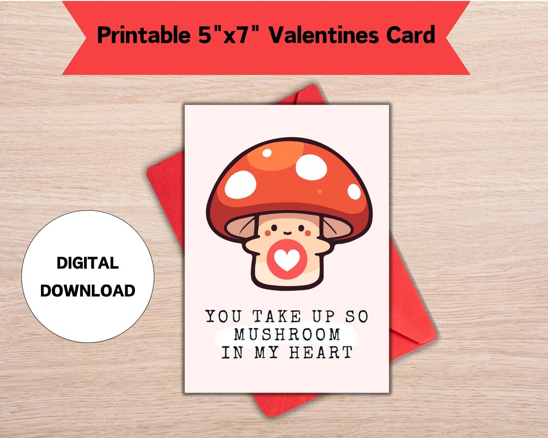 PRINTABLE Mushroom Valentines Day Card, Card for Him/her, Boyfriend ...