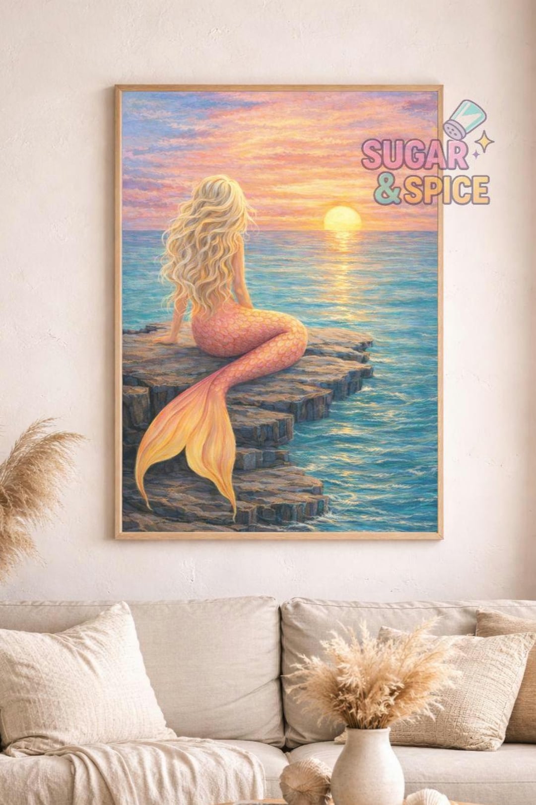 Mermaid Sunset Wall Art Printable | Ocean Goddess Digital Art | Coastal ...