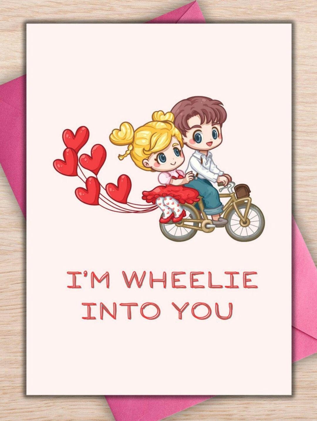 Funny Valentines Day Card, I'm Wheelie Into You Pun, Love Card (digital ...
