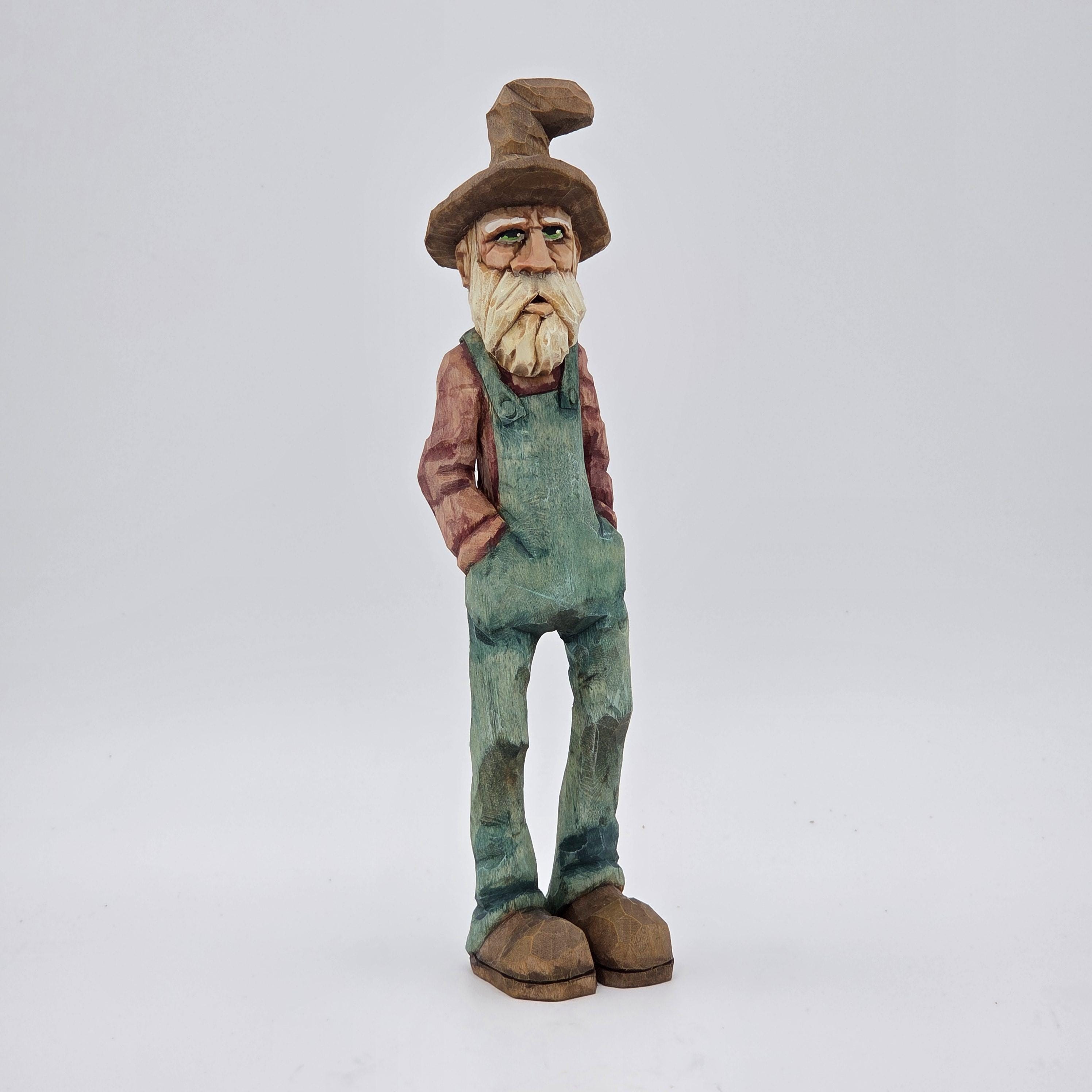 Hand Carved Hillbilly Caricature Style, Old Man, Bookshelf Decor, for ...