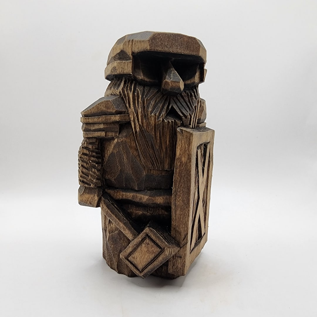 Hand Carved Dwarf Shield Warrior Scandinavian Style, Gift for Dad ...