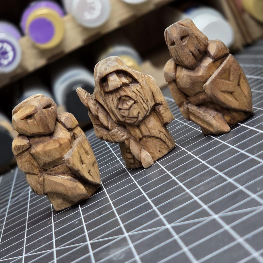 Hand Carved DND Mini's 2 Swordsman & Druid, Scandinavian Style, Gift ...