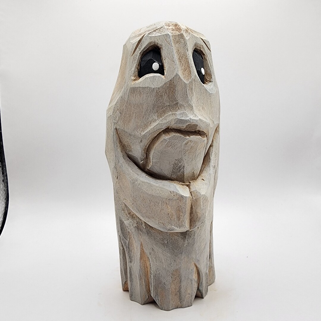 Hand Carved -- Large Frightened Ghost, Spooky, Wood Carving, Halloween ...
