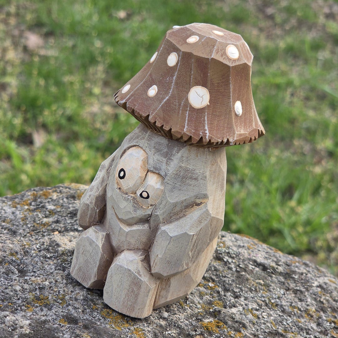 Hand Carved Fat Bottomed Mushroom Baby, Whimsical, Silly, Home Decor ...