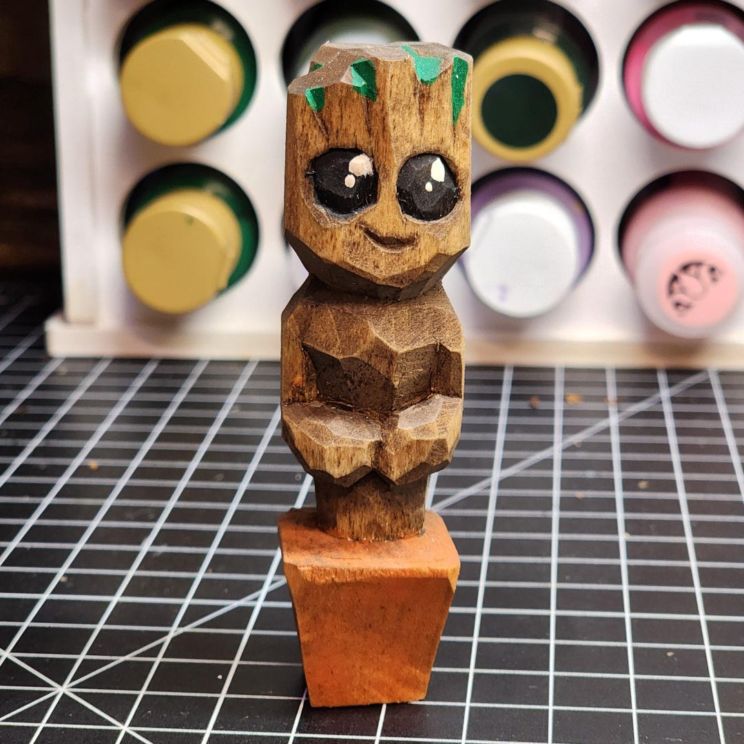 Hand Carved Baby Groot, Marvel Guardians of the Galaxy, Wood, Home ...