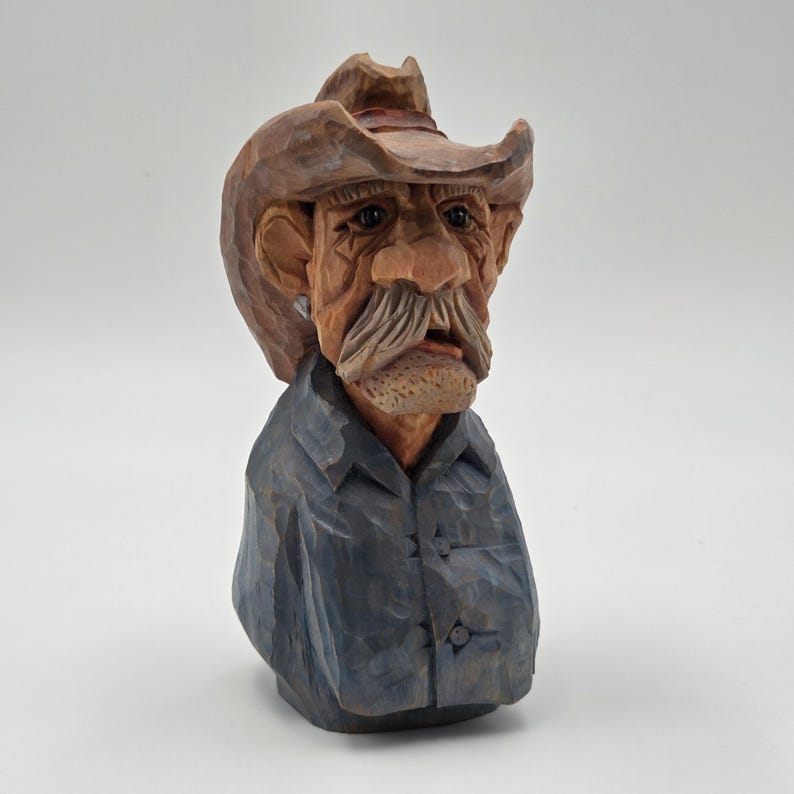 Hand Carved Cowboy Bust, Caricature Style, Fathers Day Gift, Cowpoke ...