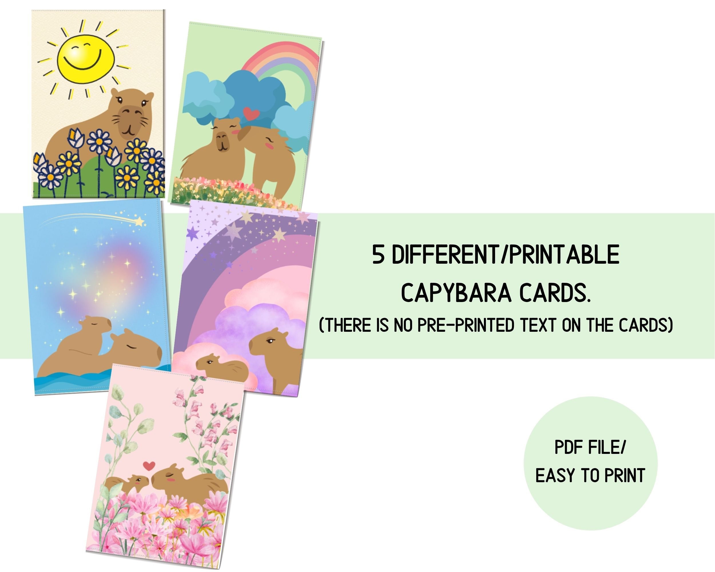 Capybara Cards, Capybara Printable Cards, Birthday Cards, Greeting ...