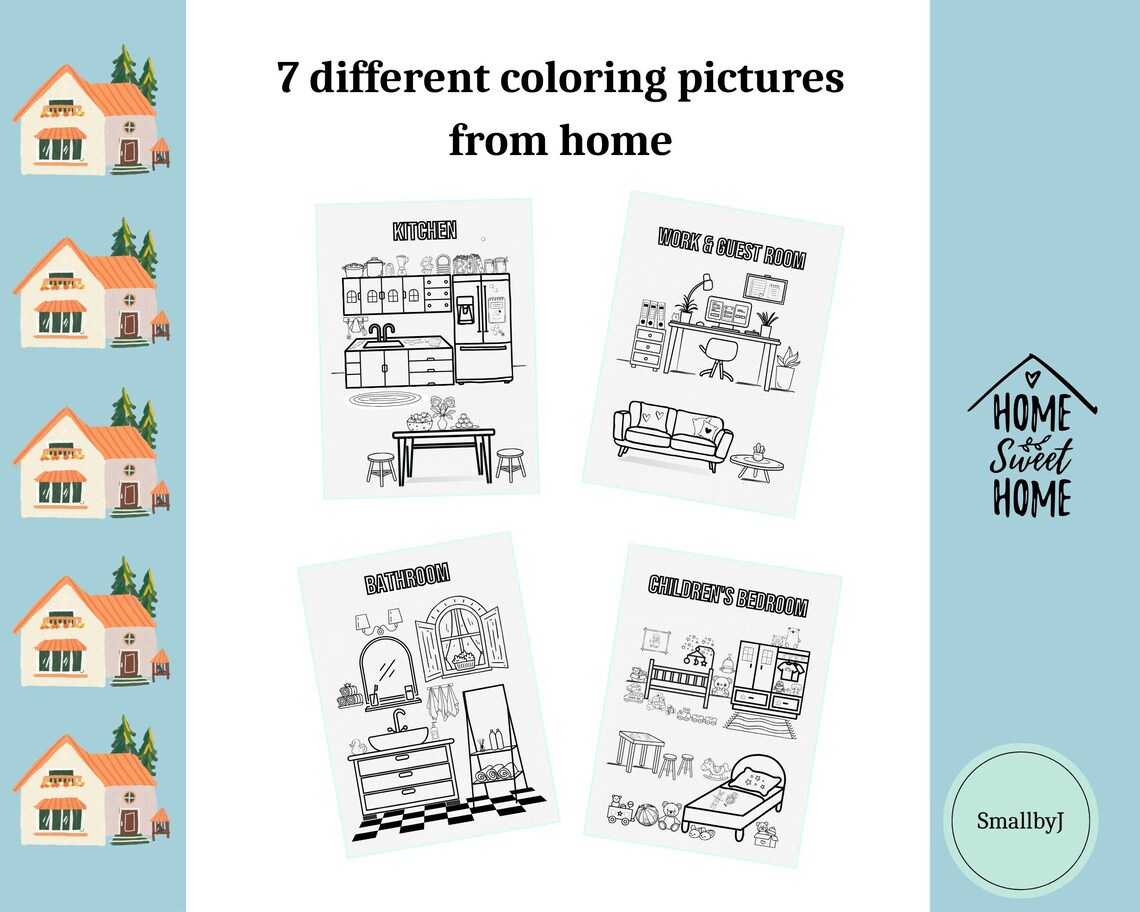 Home Rooms Coloring Pages Kids, Printable Coloring Sheets, Easy ...