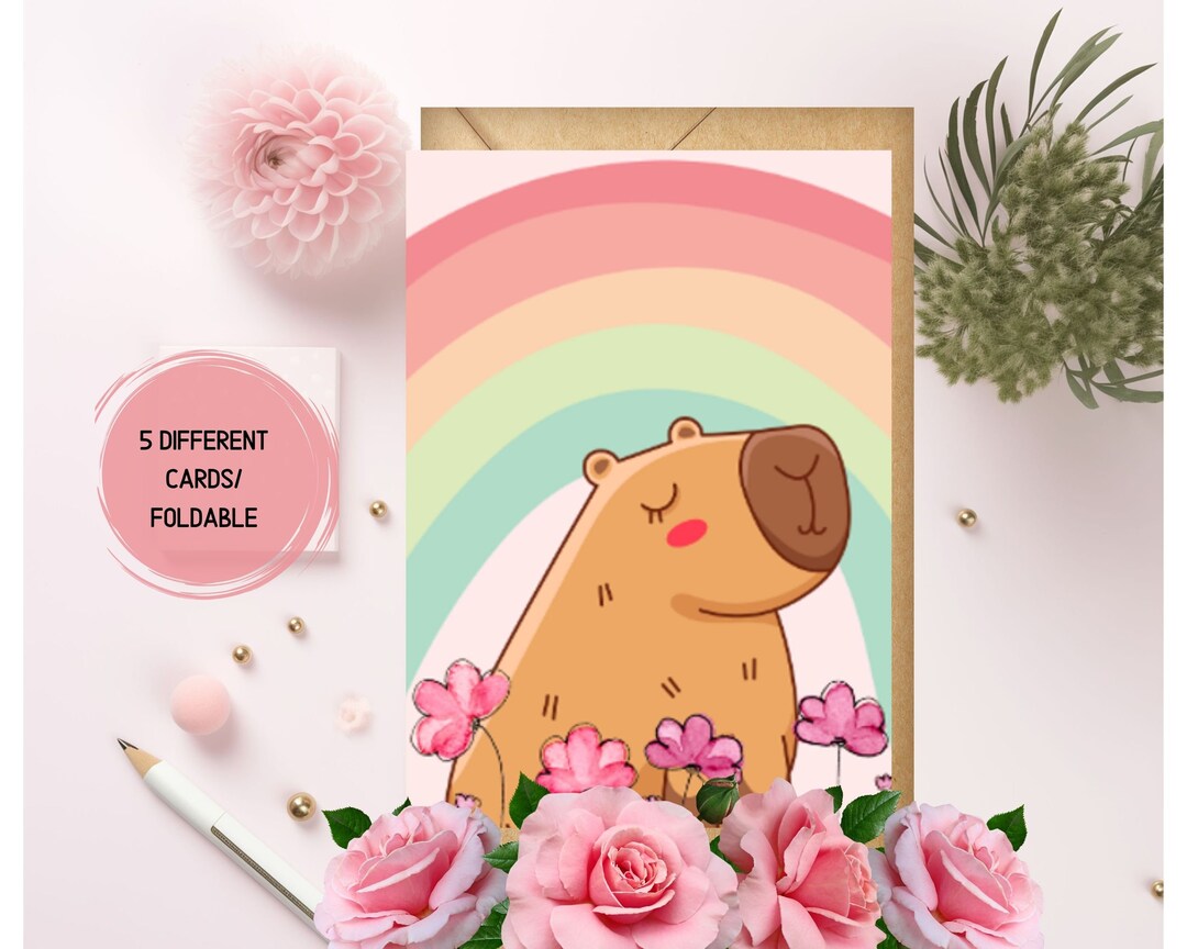 Capybara Cards, Capybara Printable Cards, Birthday Cards, Greeting ...