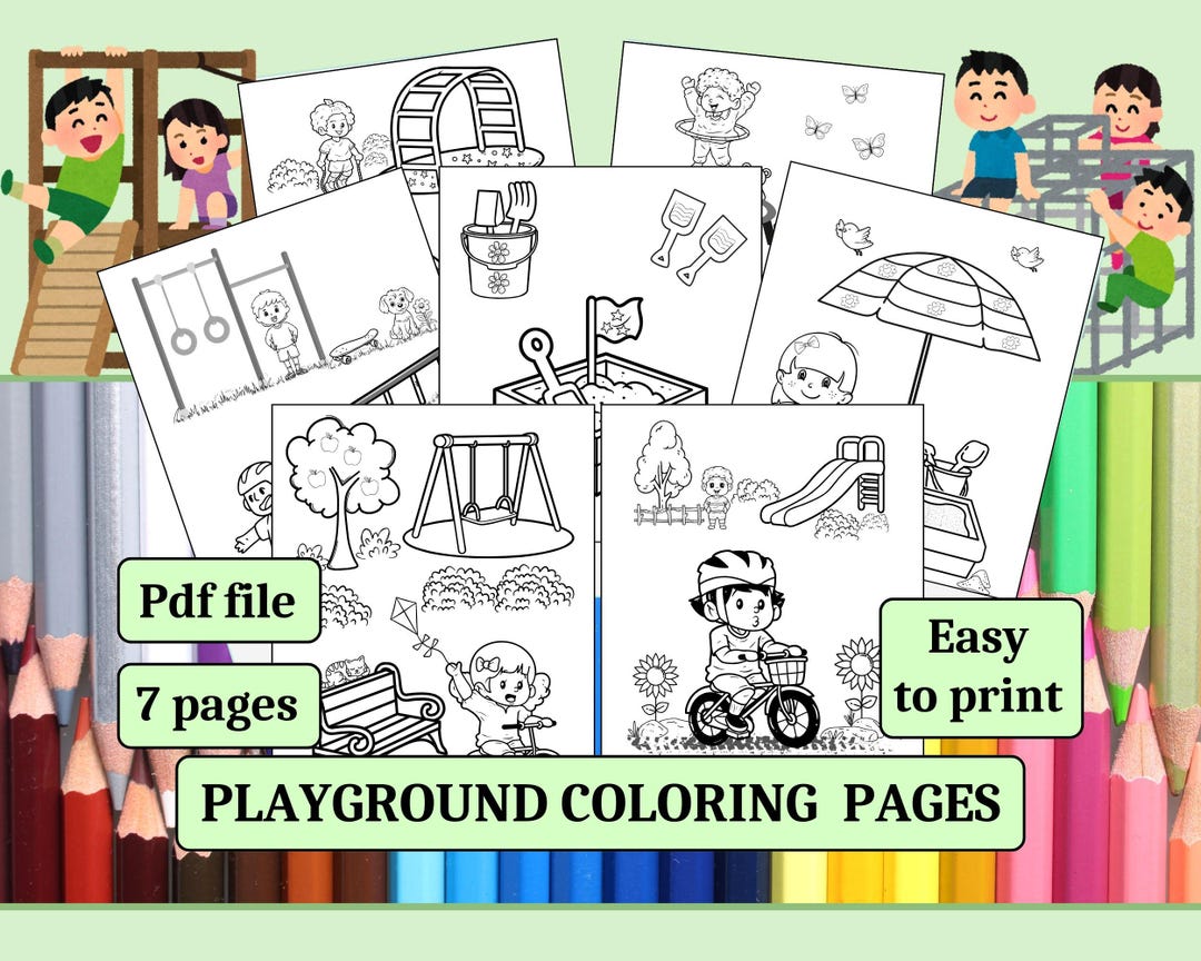 Playground Park Coloring Pages, Kids Printable Coloring Book, Coloring ...