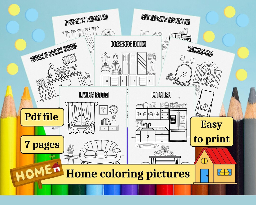 Home Rooms Coloring Pages Kids, Printable Coloring Sheets, Easy ...
