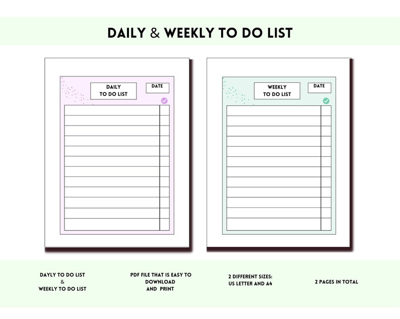 Daily and Weekly to Do List, Printable to Do List, Daily and Weekly To ...