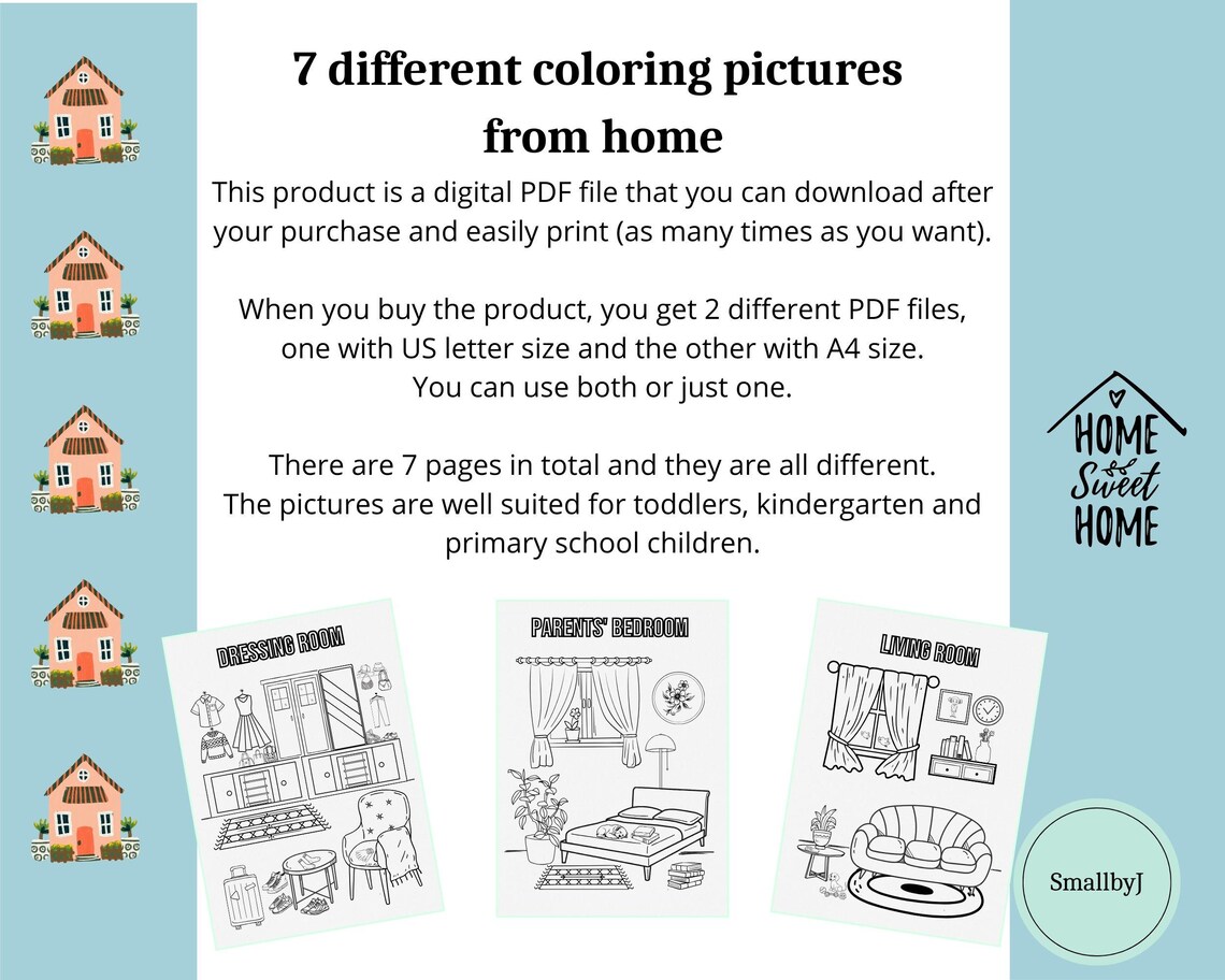 Home Rooms Coloring Pages Kids, Printable Coloring Sheets, Easy ...