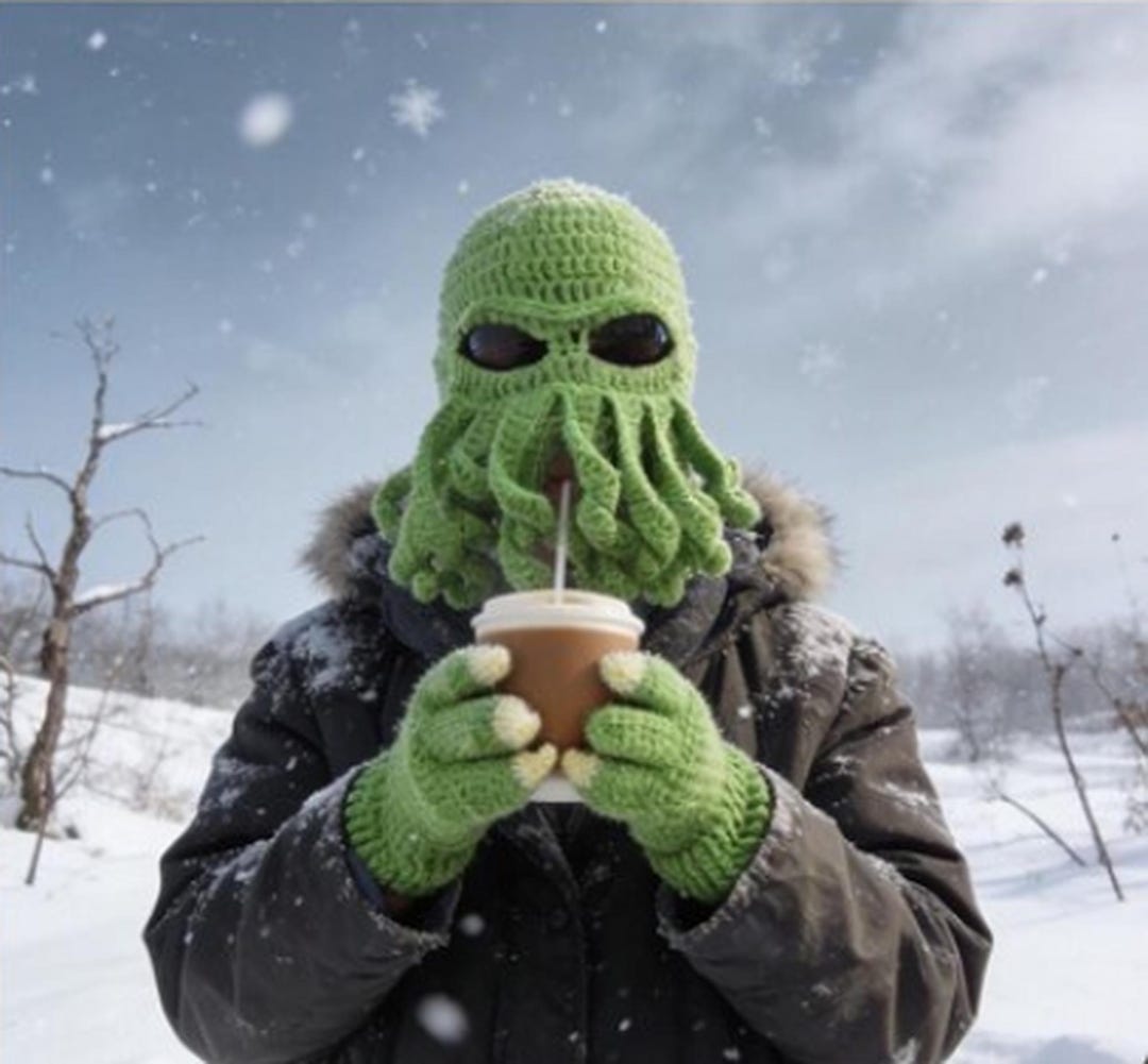 Cthulhu Ski Mask Crochet Octopus Balaclava Knit Beard Face Mask