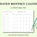 Undated Monthly Planner Printable Landscape, Monday & Sunday Start, Ink ...