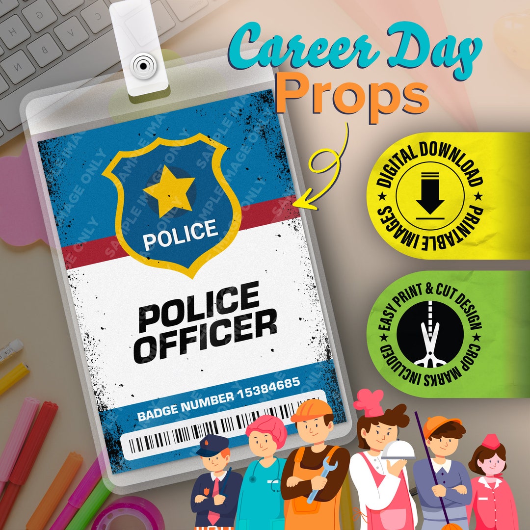 Printable PDF Kids School Career Day Police Officer ID Badge Cop Badge ...
