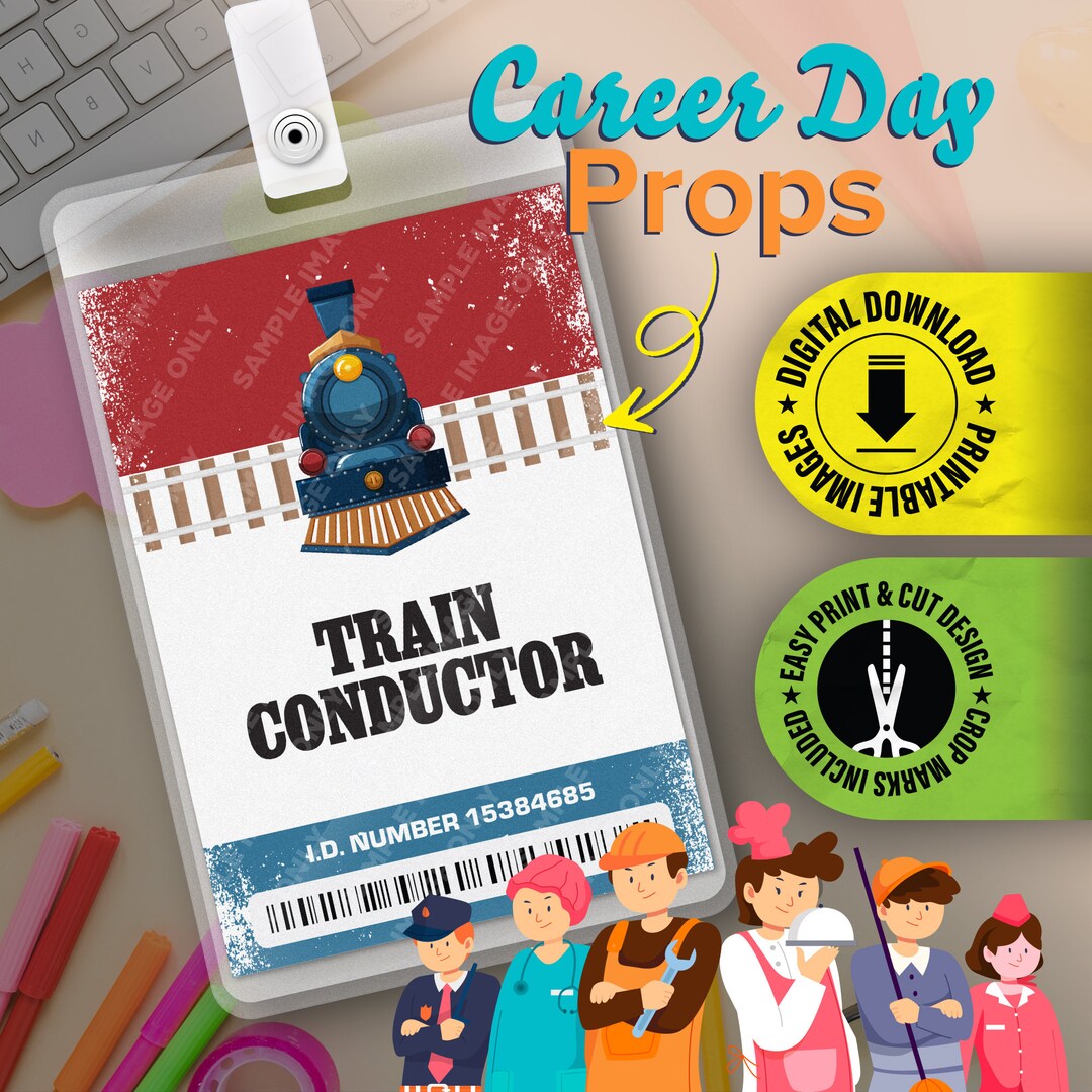 Printable PDF Kids School Career Day Train Conductor ID Badge Railway ...