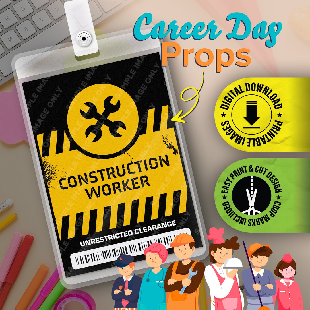 Printable PDF Kids School Career Day Construction Worker ID Badge ...