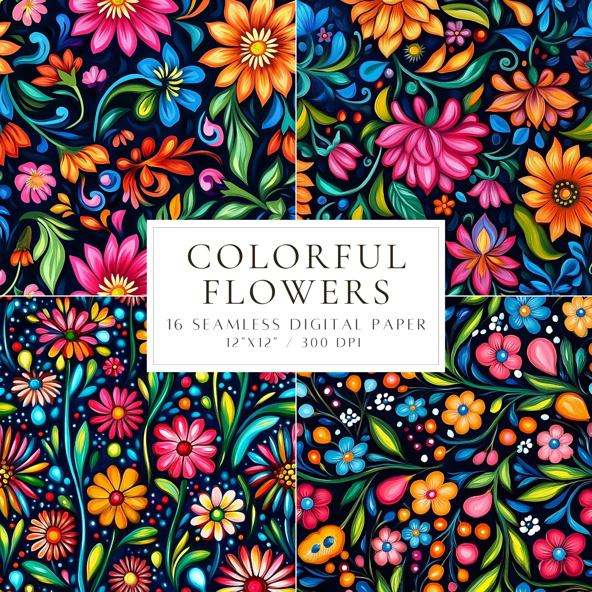 Colorful Flowers Seamless Digital Paper Vibrant Floral Design Pattern ...