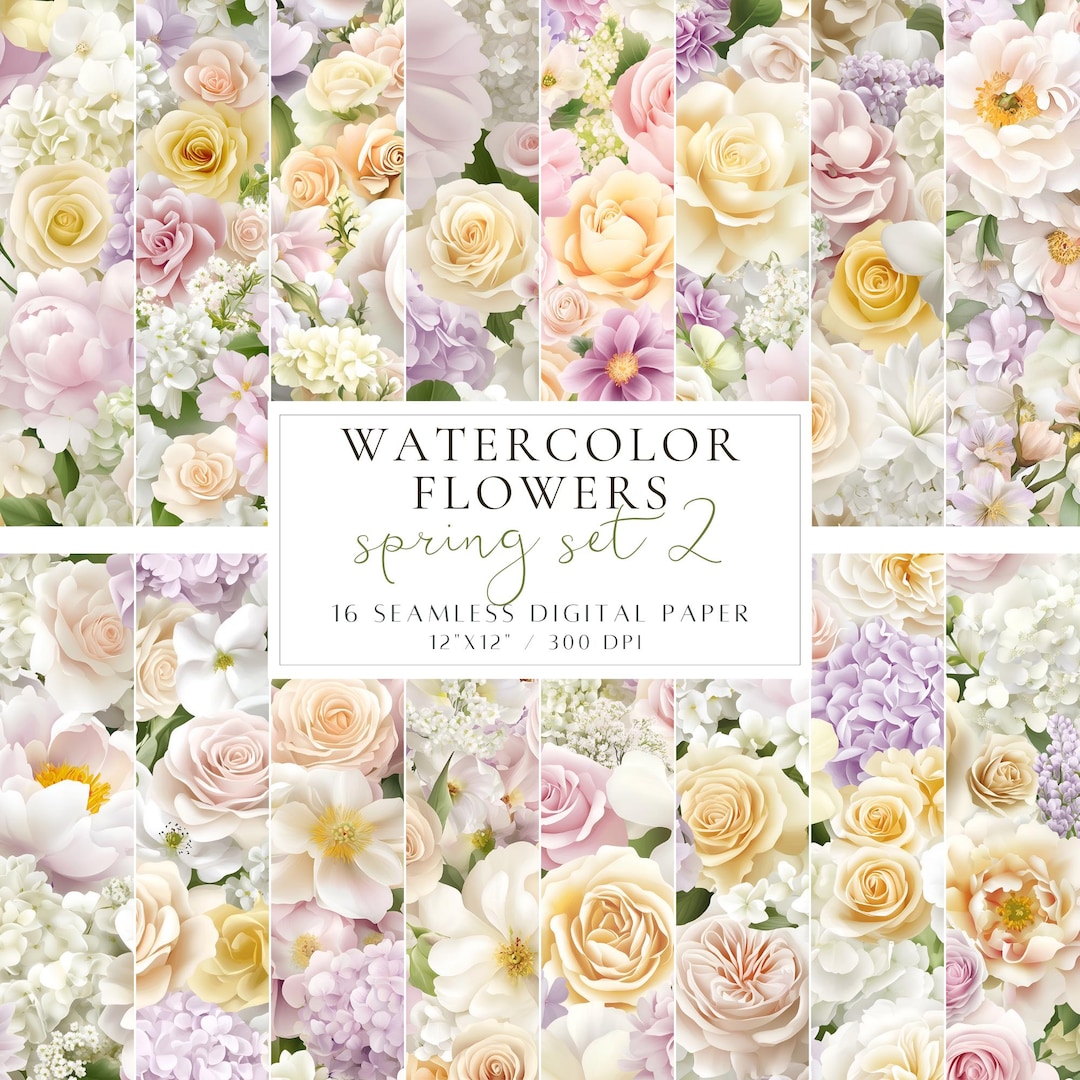 Pastel Flowers Seamless Pattern Set 2 Watercolor Flowers Printable ...