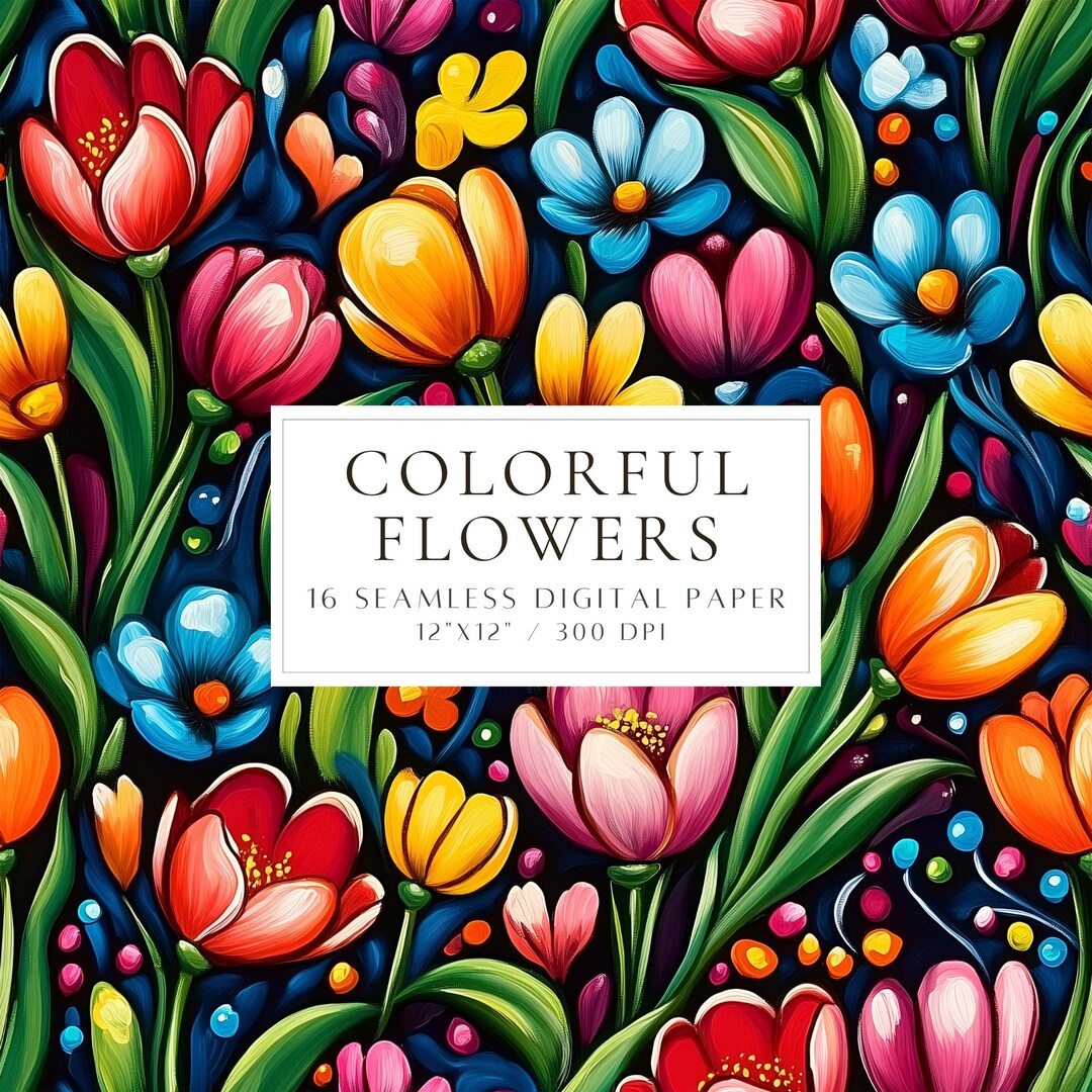 Colorful Flowers Seamless Digital Paper Vibrant Floral Design Pattern ...