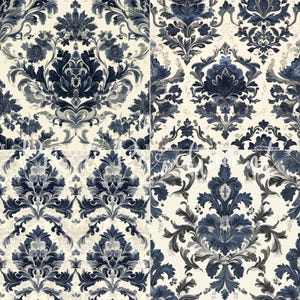 Dark Dusty Blue Satin Damask Seamless Pattern Set 1 Elegant Jacquard ...