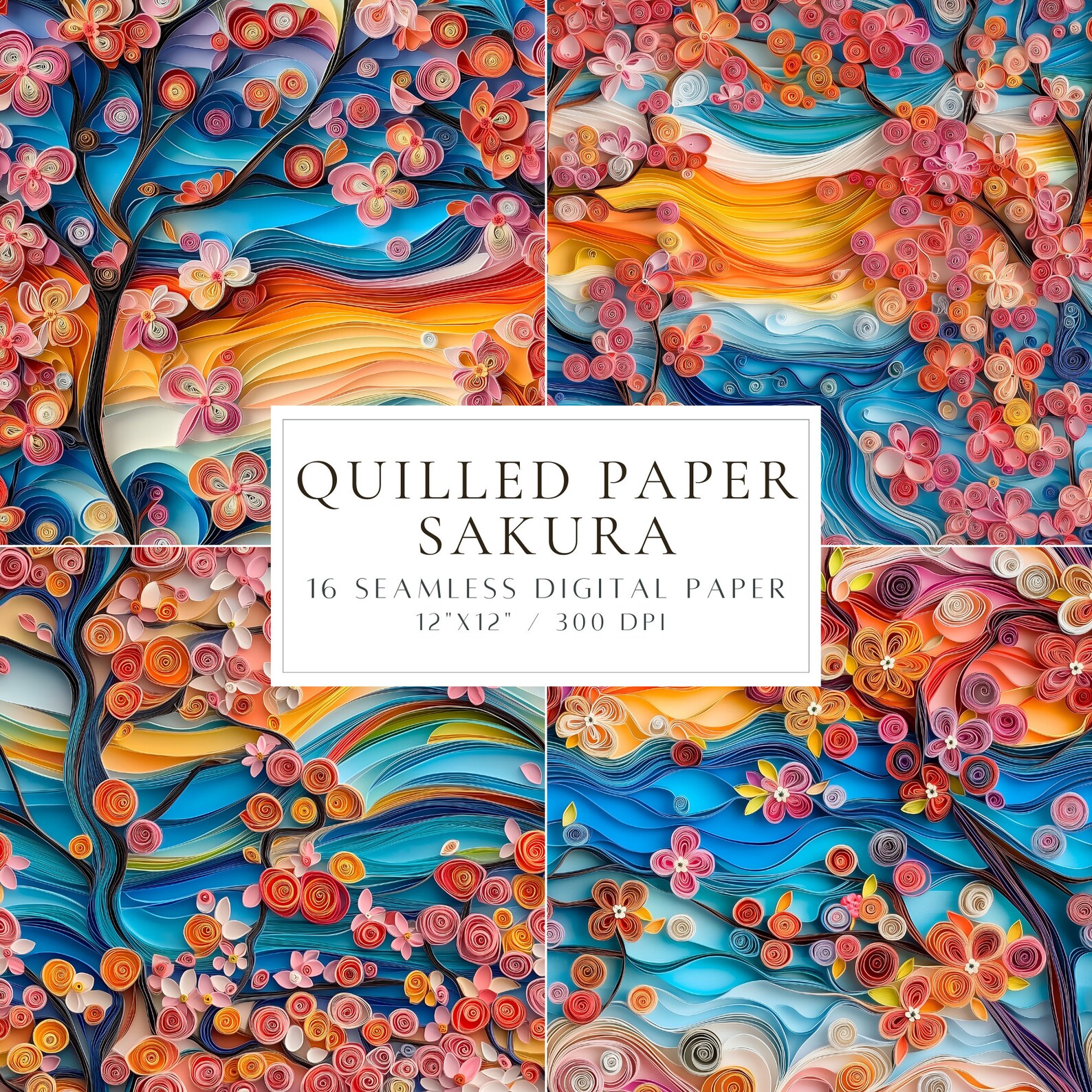 Quilled Paper Sakura Seamless Digital Paper Printable Cherry Blossoms ...